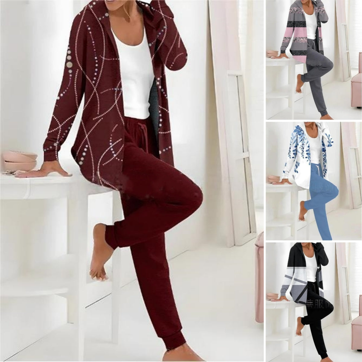 🔥【Časově omezená nabídka】🔥Podzimní zimní dámský dvoudílný potištěný ob ...